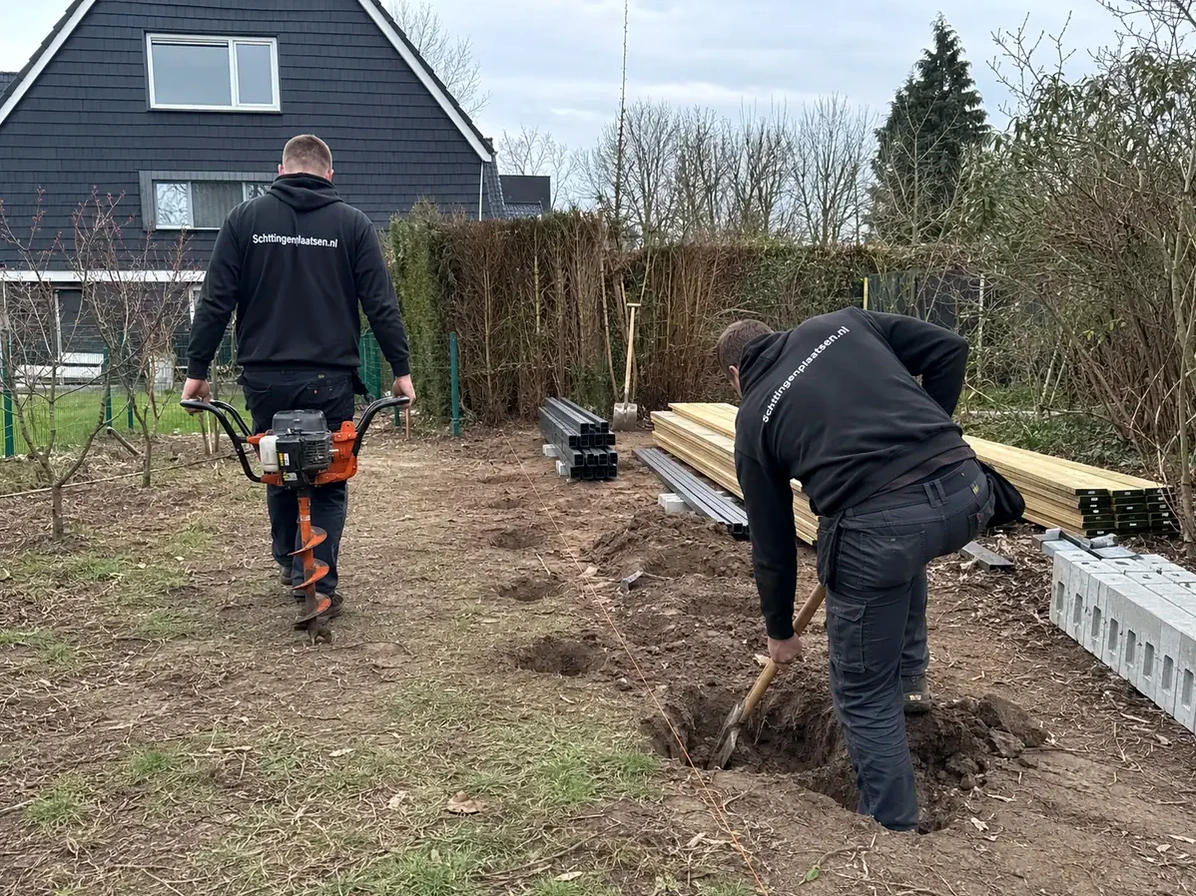 Luxe hout beton schutting geplaatst in Arnhem